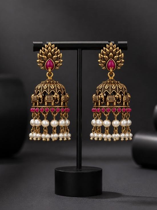 Jewelry | Antique Elephant Jhumka Indian Temple Ruby Pink Stone And ...